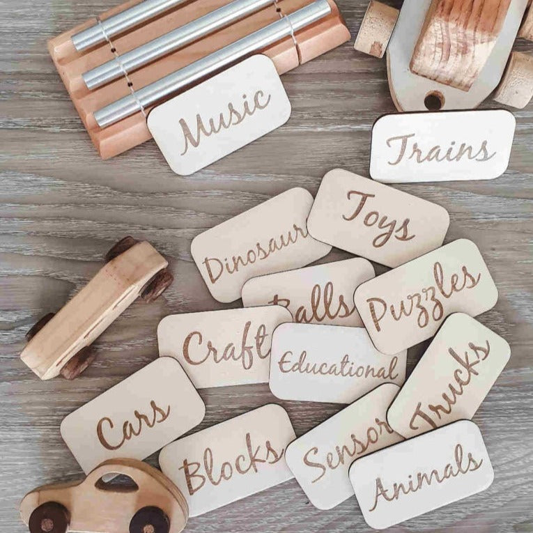 Toy Box Labels | Wooden Kids Decor | Honeycomb Living - honeycombliving