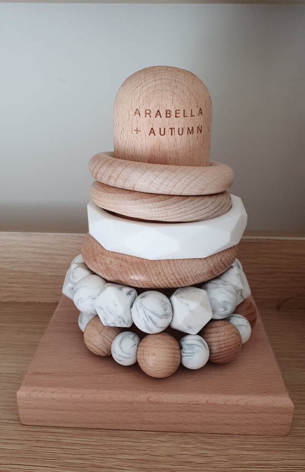 Universe Teething Stacker | White Marble | Baby and Kids Wooden Toys ...